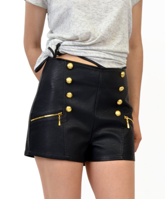 Ladies Potters Pot High Waisted Leather Shorts W Eight Golden Buttons ...