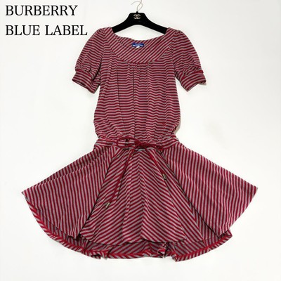 Burberry Blue Label Short Sleeve Border Dress Waist Tie Red Size M | eBay