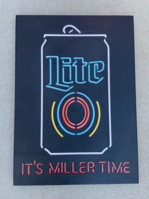 Miller LITE beer can It's Miller Time neon type heavy metal bar sign 23 ...