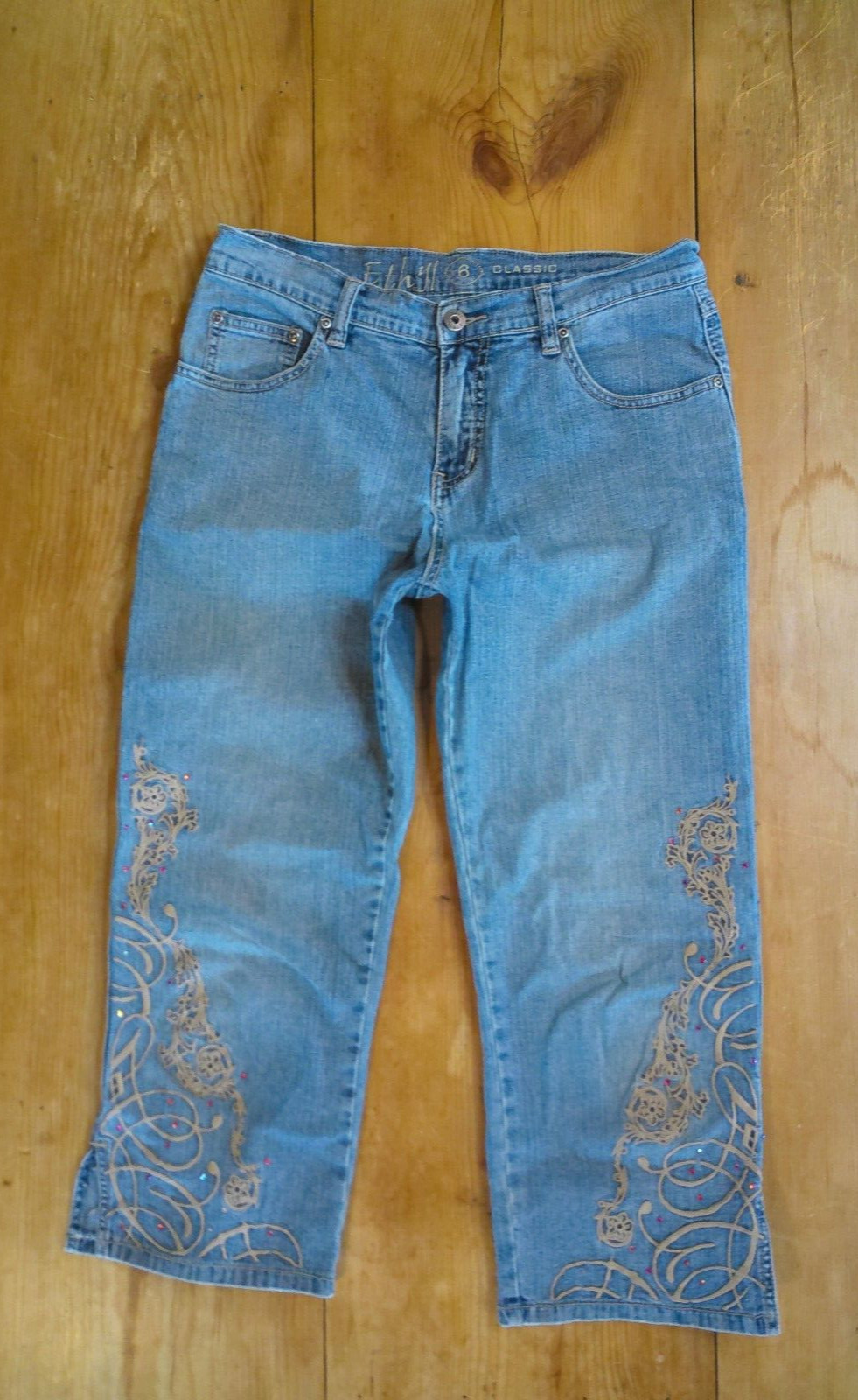 Ethyl Capris Womens 6 Blue Denim Pant Embroidered Lun… - Gem