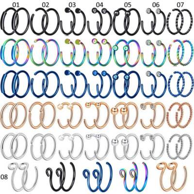20G C-Shaped Nose Ring Surgical Steel 8MM Nose Hoop Ear Lip Piercing ...