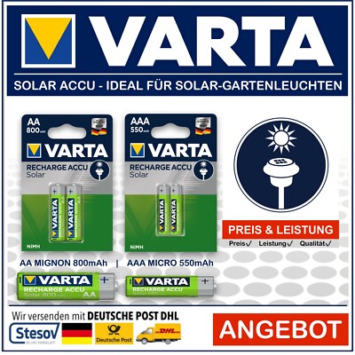 Varta Solar Accu AA 800mAh l AAA 550mAh Akku für Solar- Gartenleuchten ...