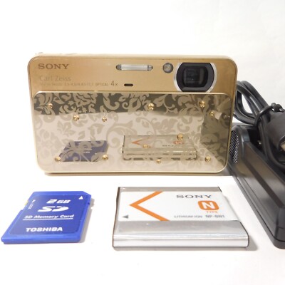 SONY Cyber Shot DSC-T99D Rare Gold Camera w/Battery Charger SD Card ...
