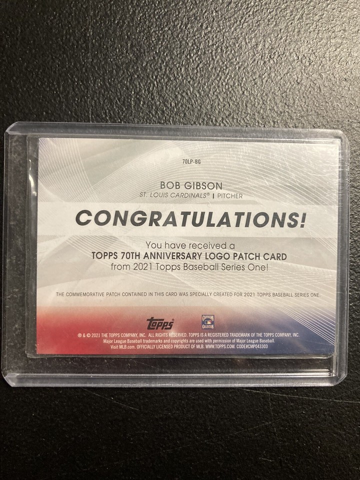 2021 Topps Bob Gibson Commemorative 70th Anniversary Patch Cardinals ...