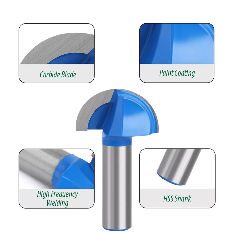 1/2" 12.7mm Shank Core Box Router Bit Set Round Nose Cove 1"~2" Cutter ...