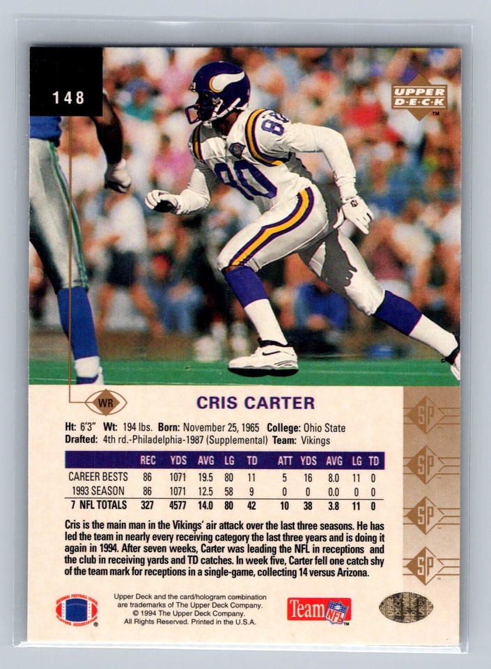 1994 SP #148 Cris Carter Minnesota Vikings | eBay