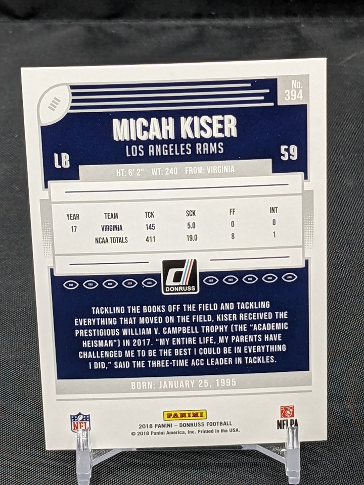 2018 Panini Donruss Rookie Press Proof Green Micah Kiser #394 Rookie RC ...