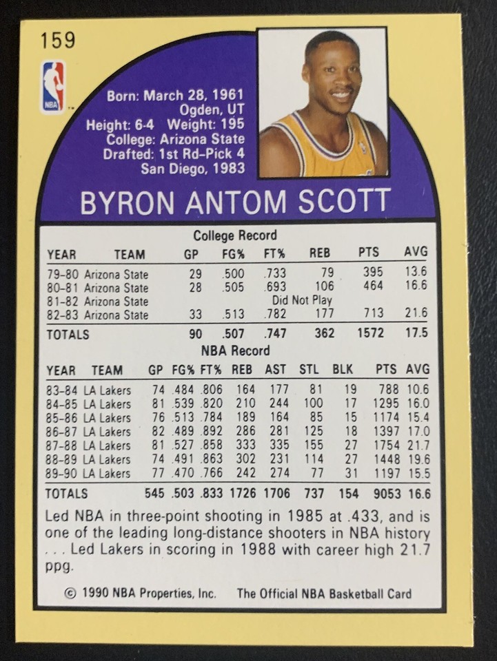 1990 NBA Hoops #159 Byron Scott LA Lakers Near MT/Mint see photos | eBay