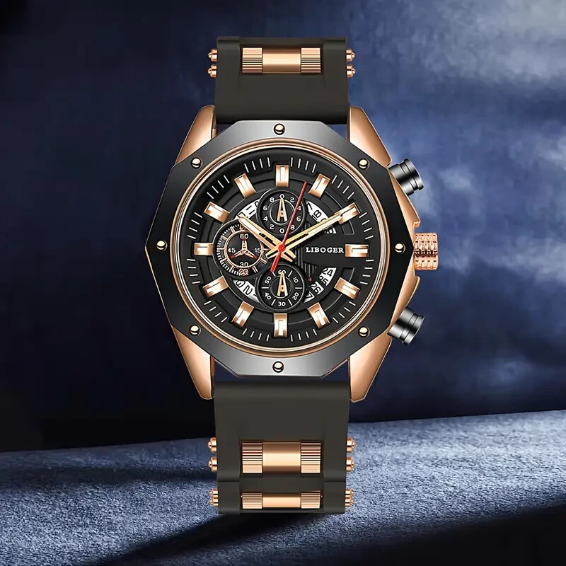 Men Round Stainless Steel Sports Chronograph Watch Electronic Quartz ...