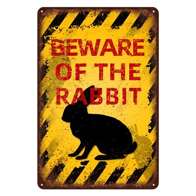 Vintage Rabbit Metal Sign Beware of Rabbit Aluminum Sign Funny Beware ...