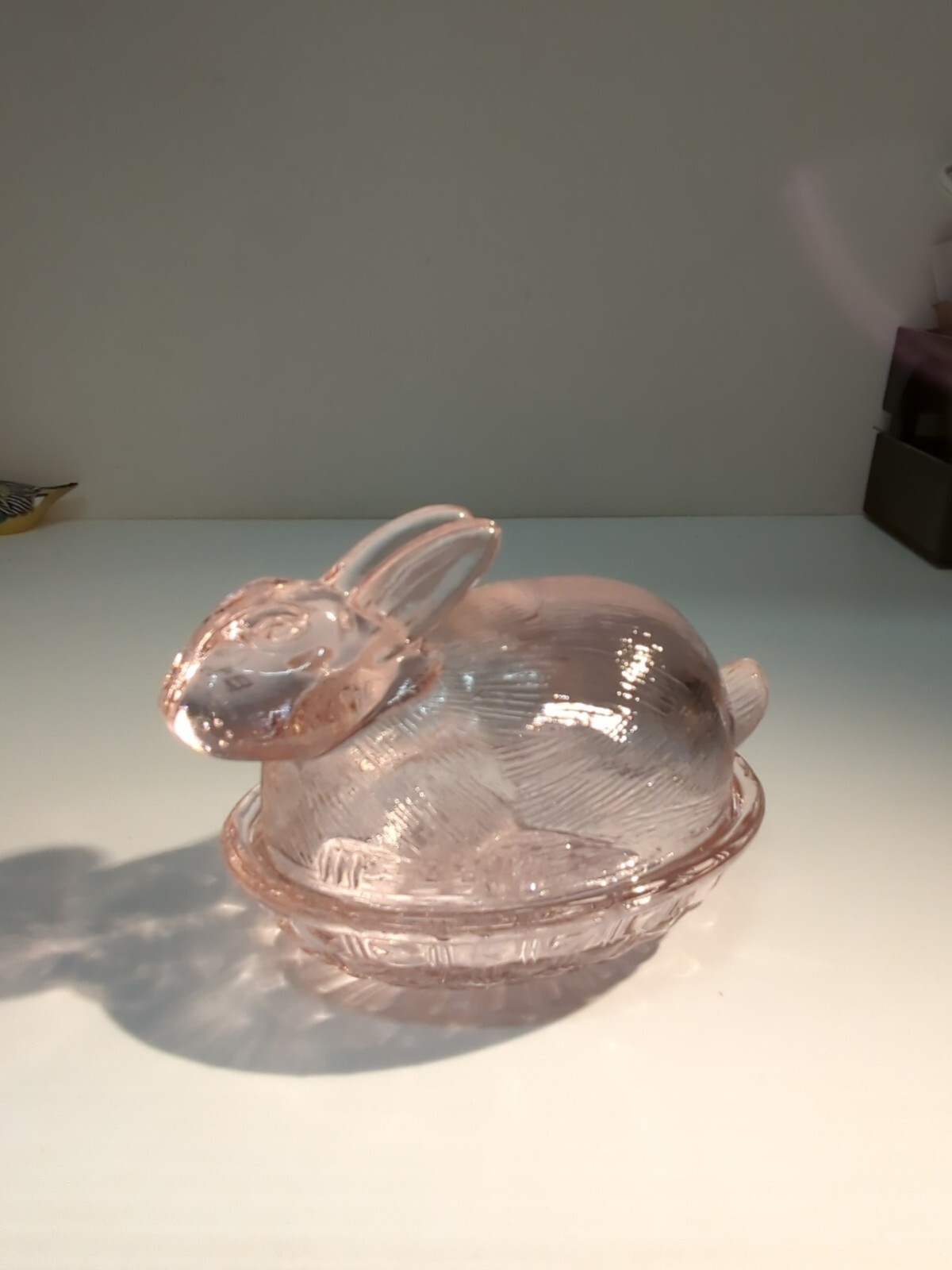 Vintage Pink Glass Covered Candy Dish Glass Easter Bunny Nested in ...