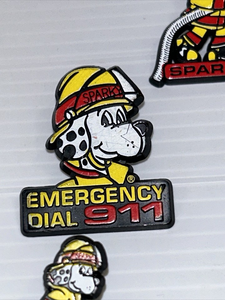 (5) Sparky The Fire Dog Lapel / Emergency 911 Lapel Pins VINTAGE Rescue ...