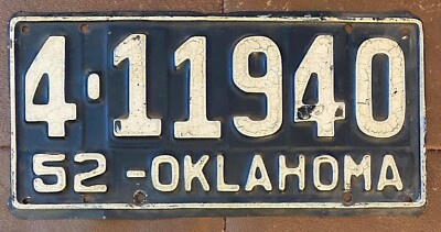 Oklahoma 1952 COMANCHE COUNTY License Plate NICE QUALITY # 4-11940 | eBay