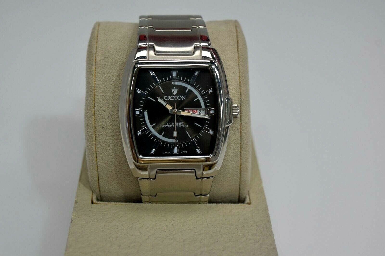 Croton Square Stainless Steel Black Dial CA3077SSBK $250 Watch | eBay