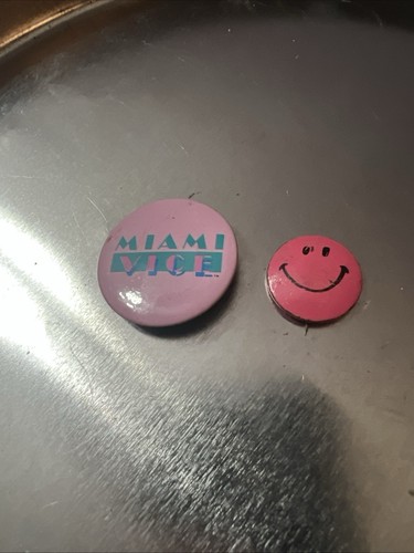 Vintage Circle Pink & Green "Miami Vice" Button Pin Retro | eBay