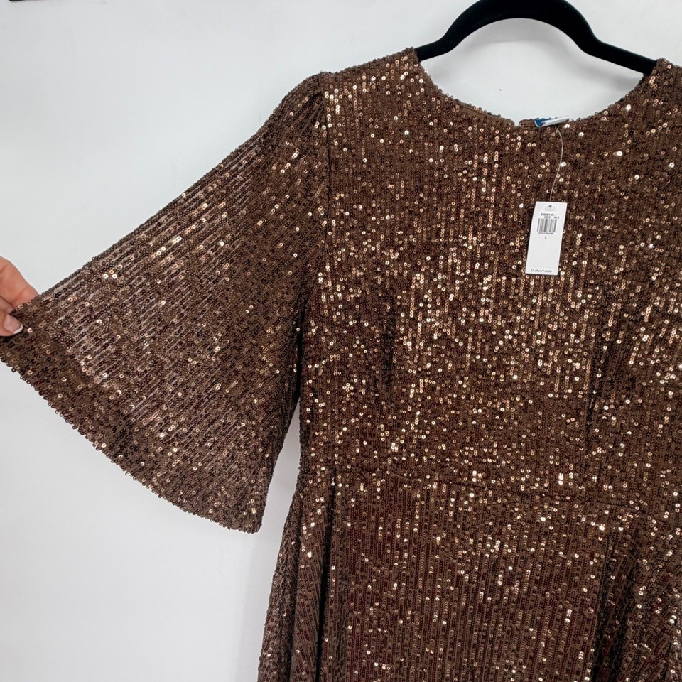 Old Navy Women's Sequin Flutter Sleeve Dress Sparkle Brown Party Size L ...