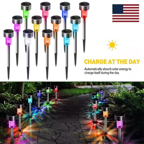 12PCS Solar Power LED Stake Lights Stainless Steel Waterproof Garden ...