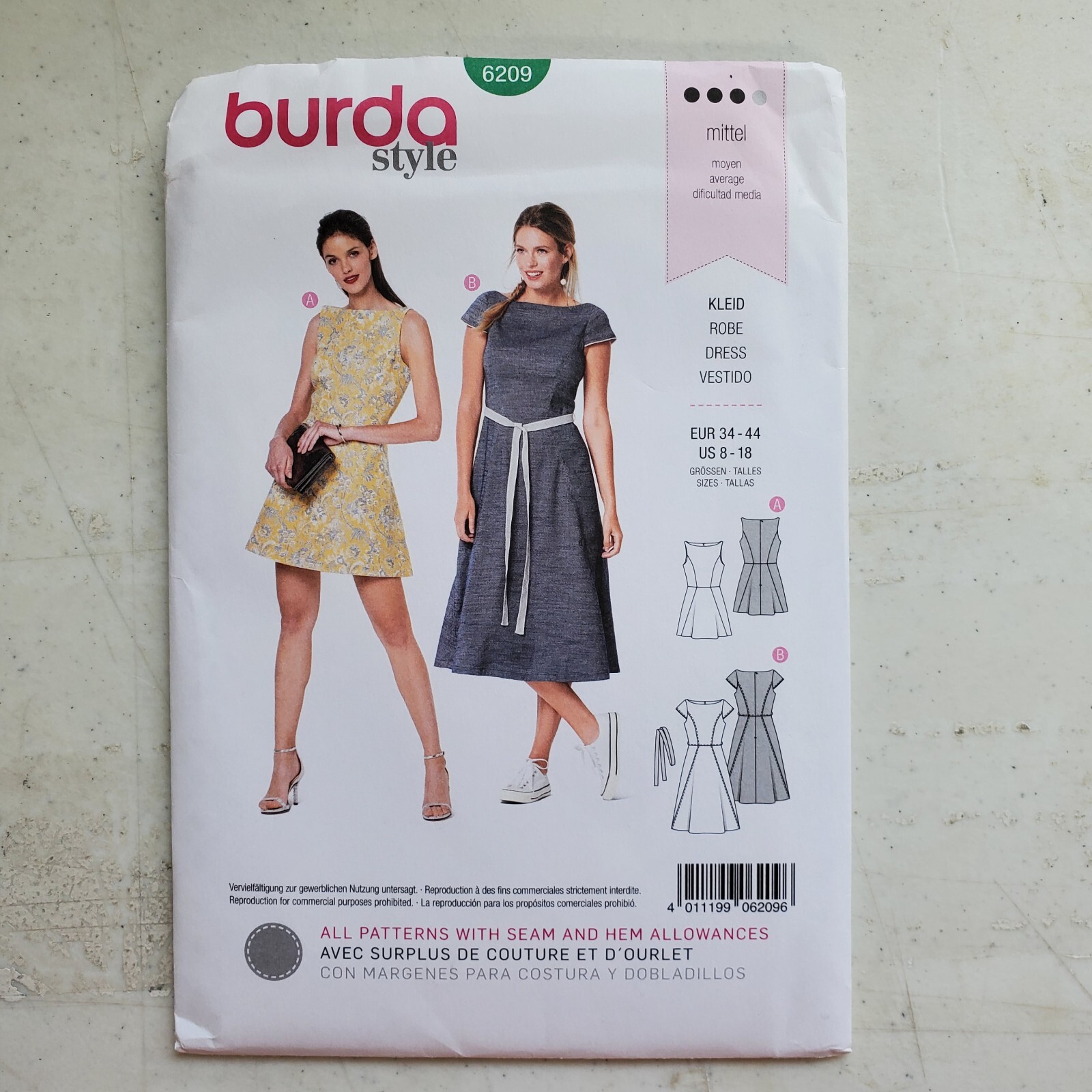 Burda 6209 Mini or Midi Dress w Paneled Seams Ribbon Belt Sz 8-18 UNCUT ...