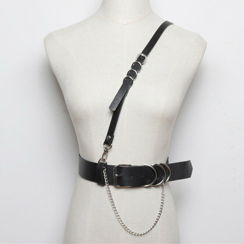 Body Harness Chain Belt Waist Chest Cage Women Faux Leather Black ...