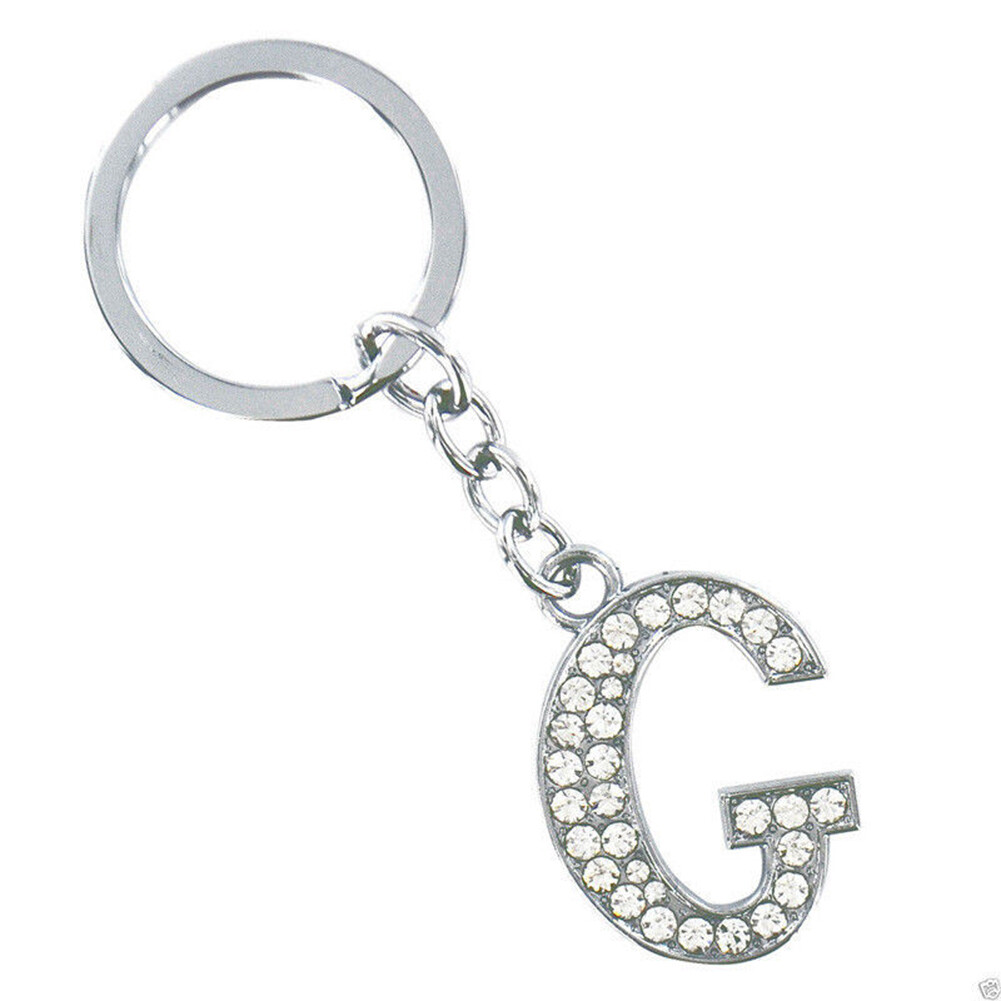 Bling Alphabet Keyring Initial Letter Unisex Rhinestone Inlaid Keychain ...