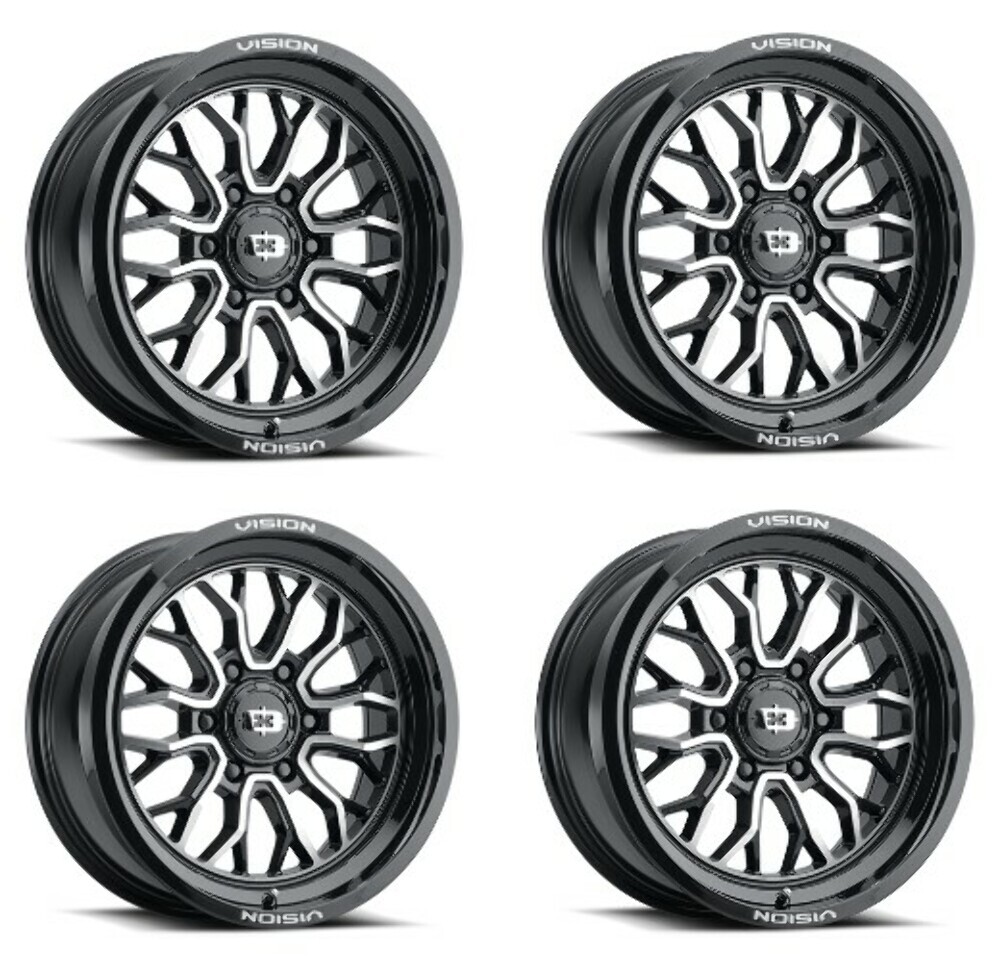 Set 4 20" Vision Off-Road 402 Riot Black Machined Wheels 20x10 5x150 ...