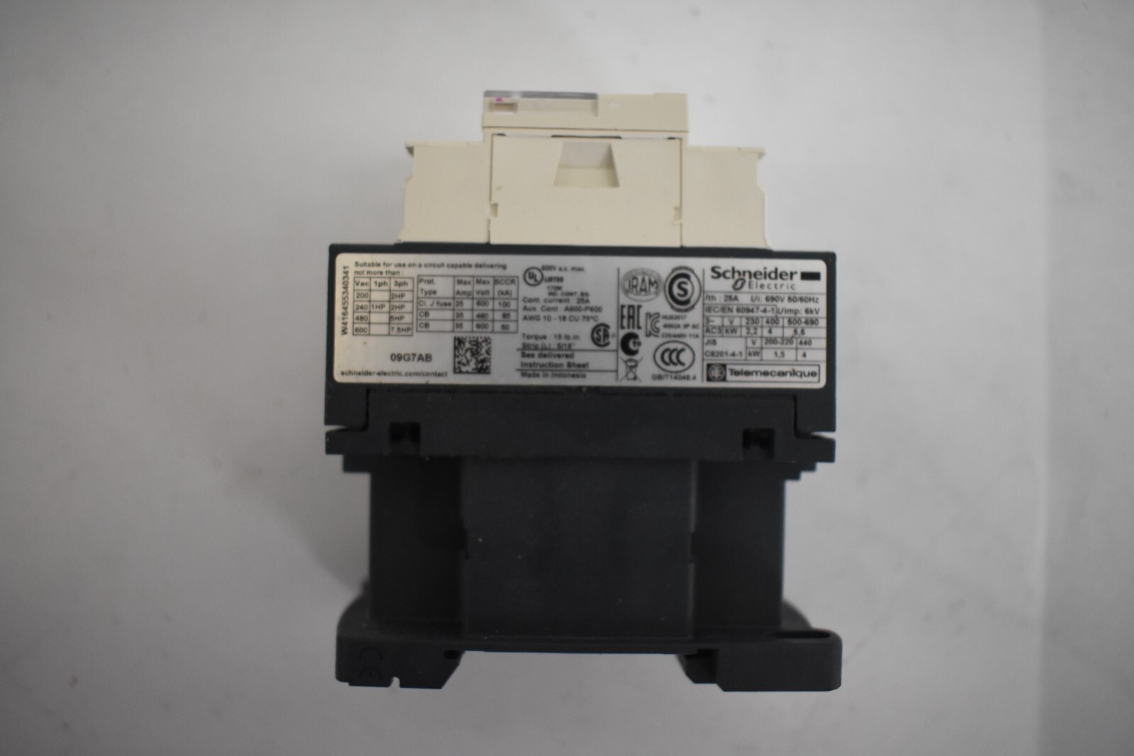 Schneider Electric TeSys D LC1D09G7 3 Pole Contactor 9 a 120 V Ac Coil ...