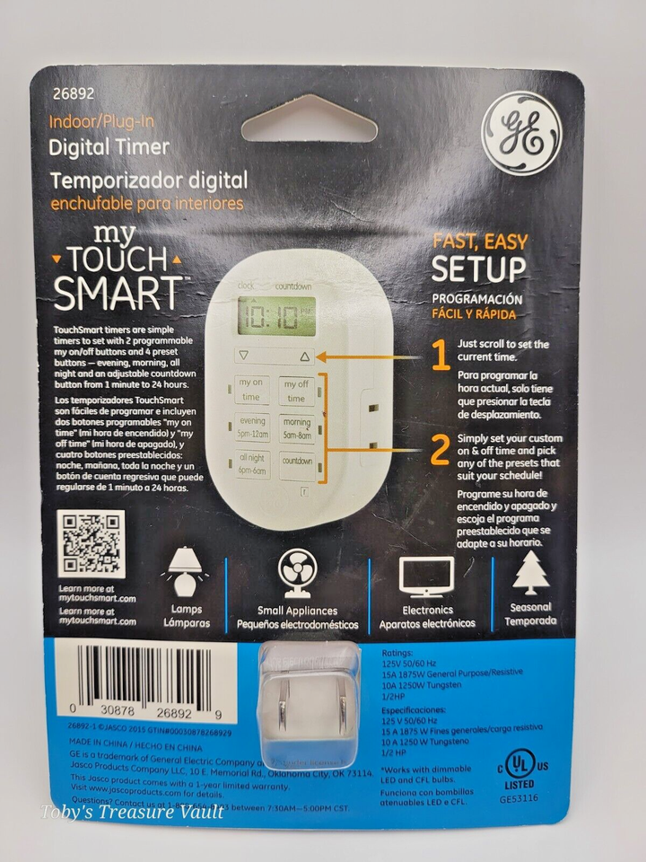 My Touch Smart By Jasco GE 26892 Indoor Simple Plug-In Digital Timer ...
