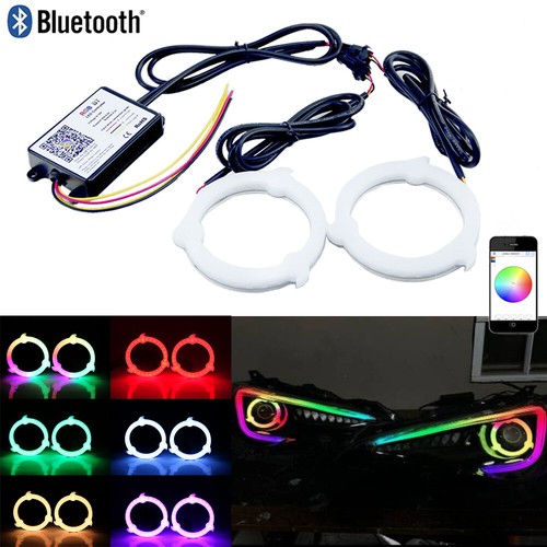 Sharingan RGB LED Halo Ring Dynamic Revolving Headlight Angel Eyes APP ...