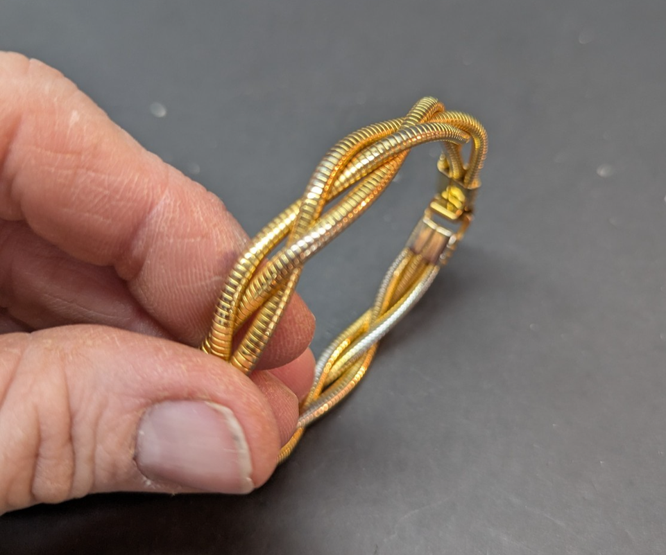 Twisted Bangle Bracelet Gold Tone Snap Lock 7.5 Inch Unmarked | eBay