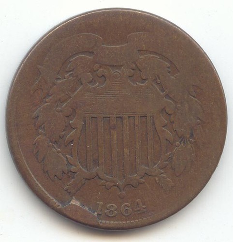 1864 Two Cent Piece, 2c, Large Obverse Cud Error, Good | eBay