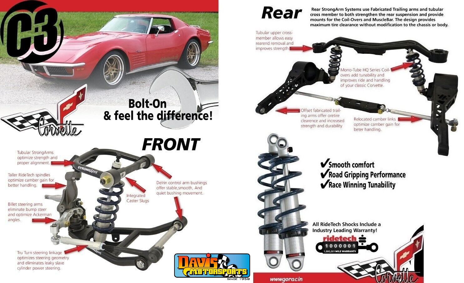 1968-1979 Chevy Corvette C3 Coil-overs Ridetech CoilOver Suspension ...