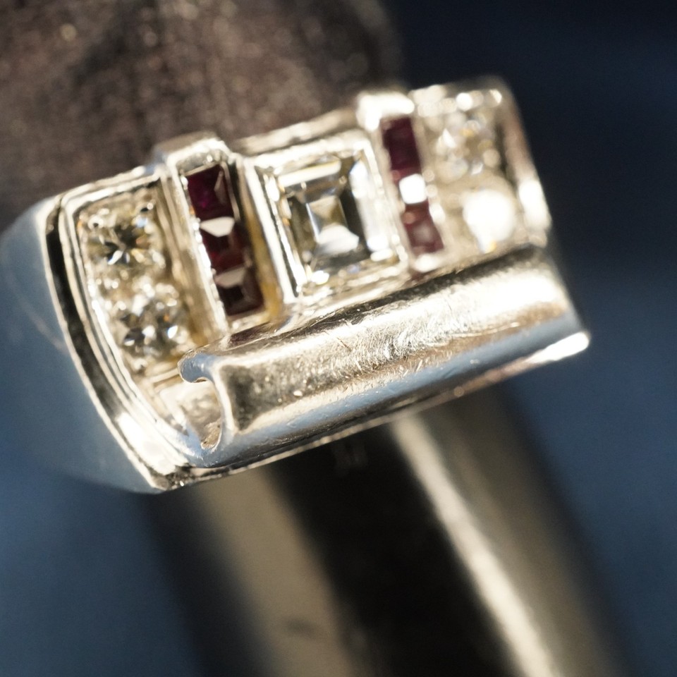 90% Platinum Diamond Ruby Scroll Ring - Free Shipping USA | eBay