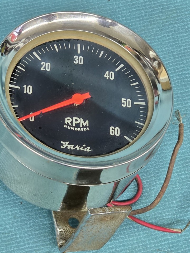 VINTAGE FARIA 6000 RPM TACH TACHOMETER CUP GASSER HOT RAT ROD FORD ...