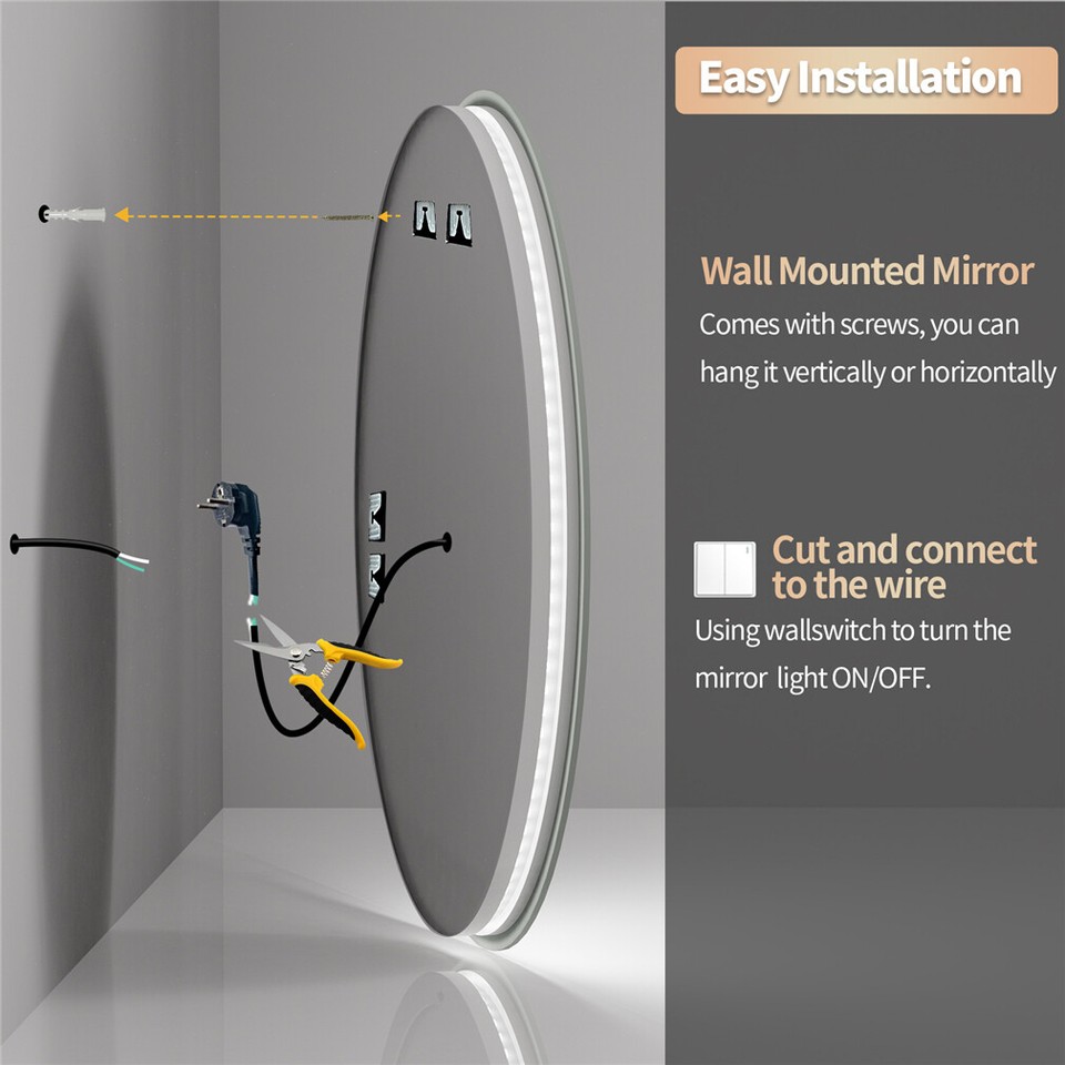 Oval LED Illuminated Bathroom Mirror Defogging LED Dimmable Wall ...