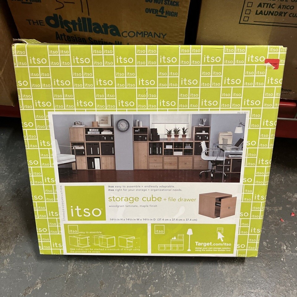 ITSO Storage Cube File Drawer Organize Stackable Woodgrain Maple Finish ...