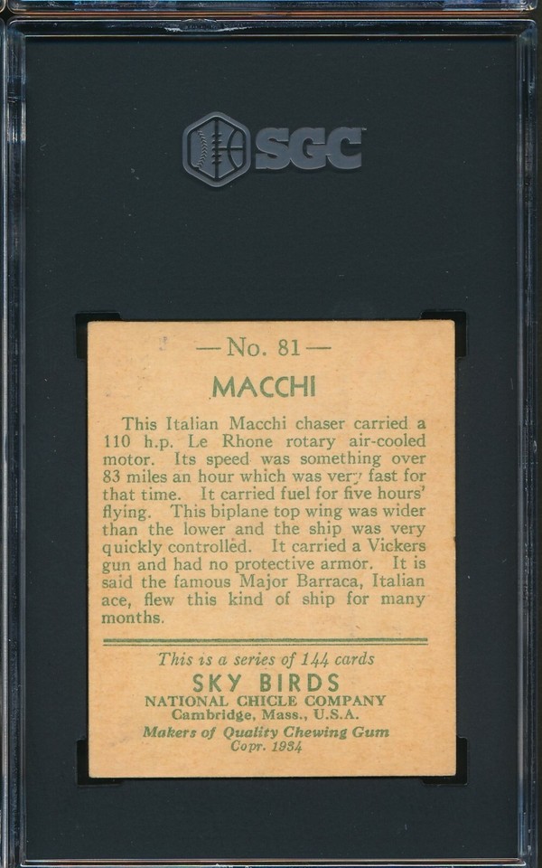 1933-1934 R136 National Chicle Sky Birds #81: MACCHI ~ SGC 4 | eBay