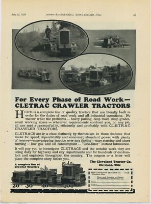 1928 Cleveland Tractor CLETRAC Ad: 20, 30, 40, 100 Crawler Models ...