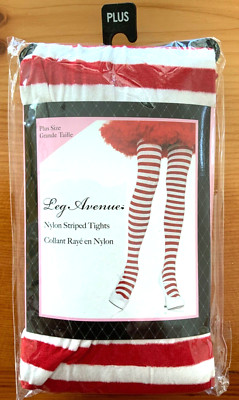 Leg Avenue Red & White Nylon Striped Tights 7100Q Candy Cane Mrs Claus ...