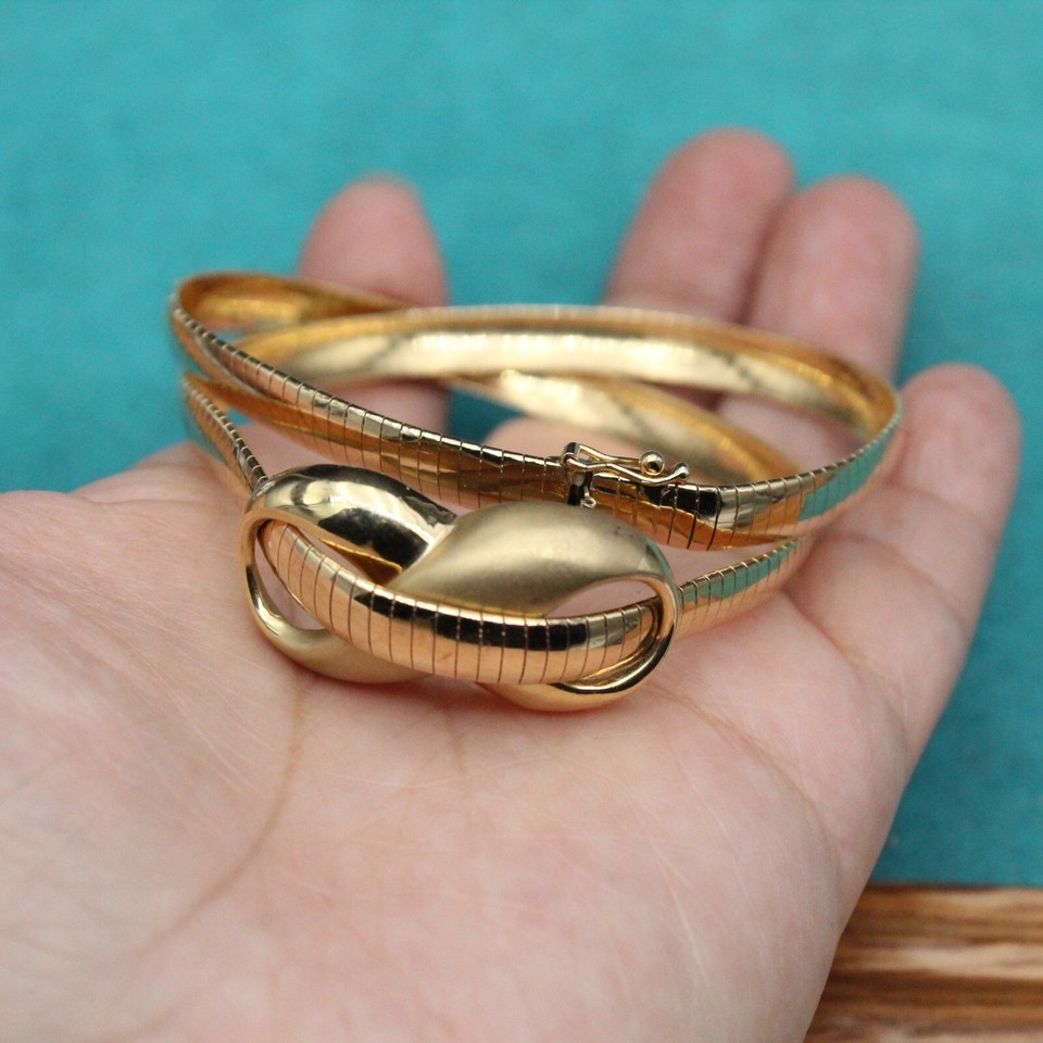 14K Yellow Gold Infinity Pendant Slide Omega Chain Choker Necklace 31 ...