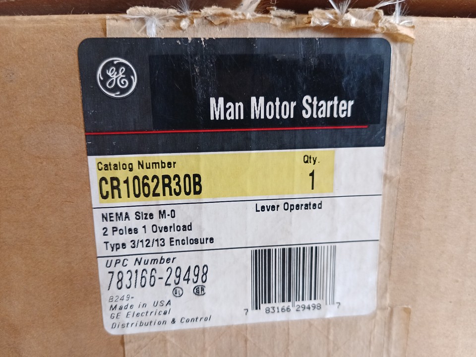 GE Man Motor Starter CR1062R30B size m-0 2 poles 1 overload lever ...