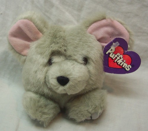 Vintage Puffkins GRAY MURPHY THE MOUSE 4" Plush STUFFED ANIMAL Toy 1990 ...