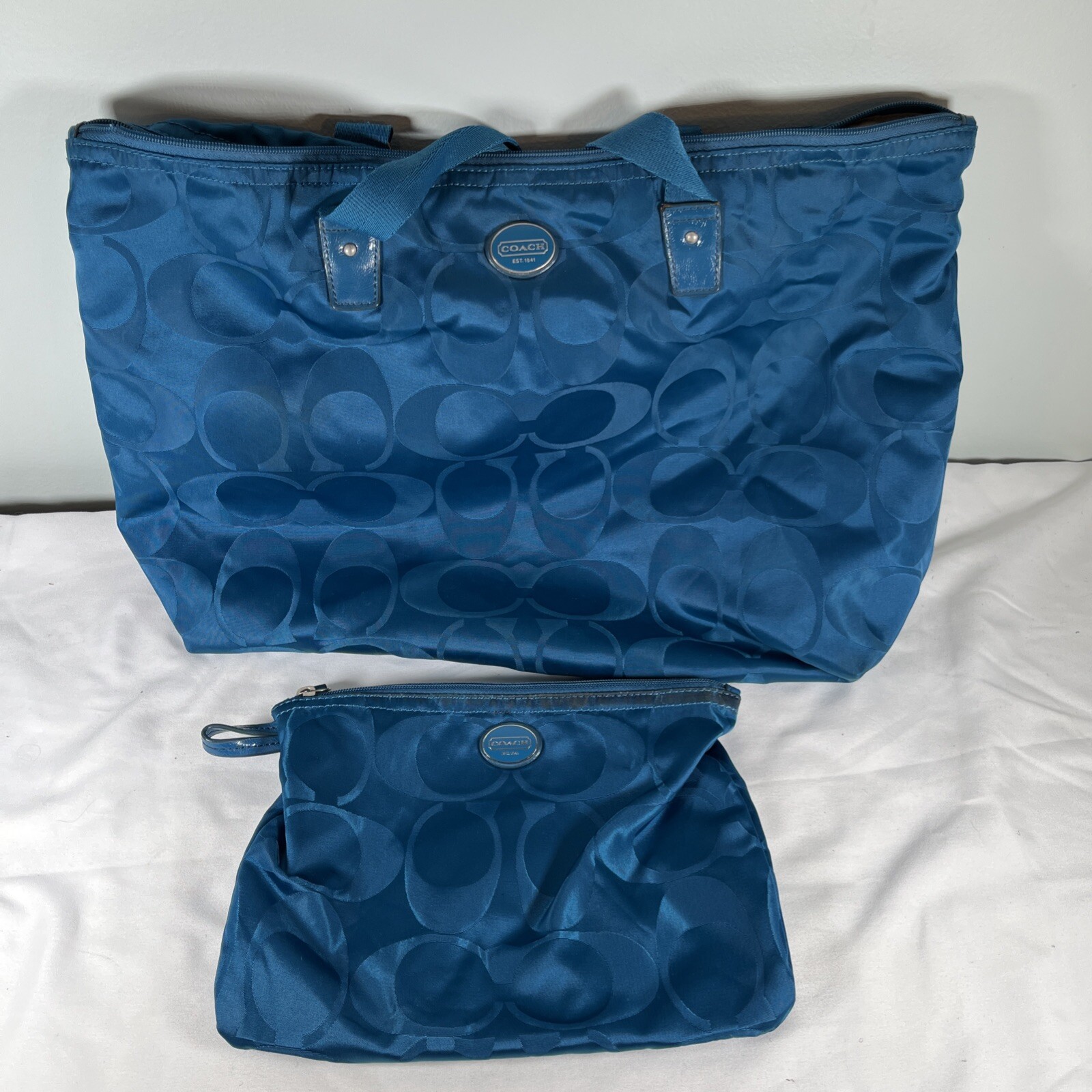 Coach Getaway Signature Nylon Purse Bag in Blue Green… - Gem