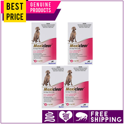 Moxiclear 3,6,12 Doses Flea Worms Heartworm Treatment for Dogs Over 25 ...