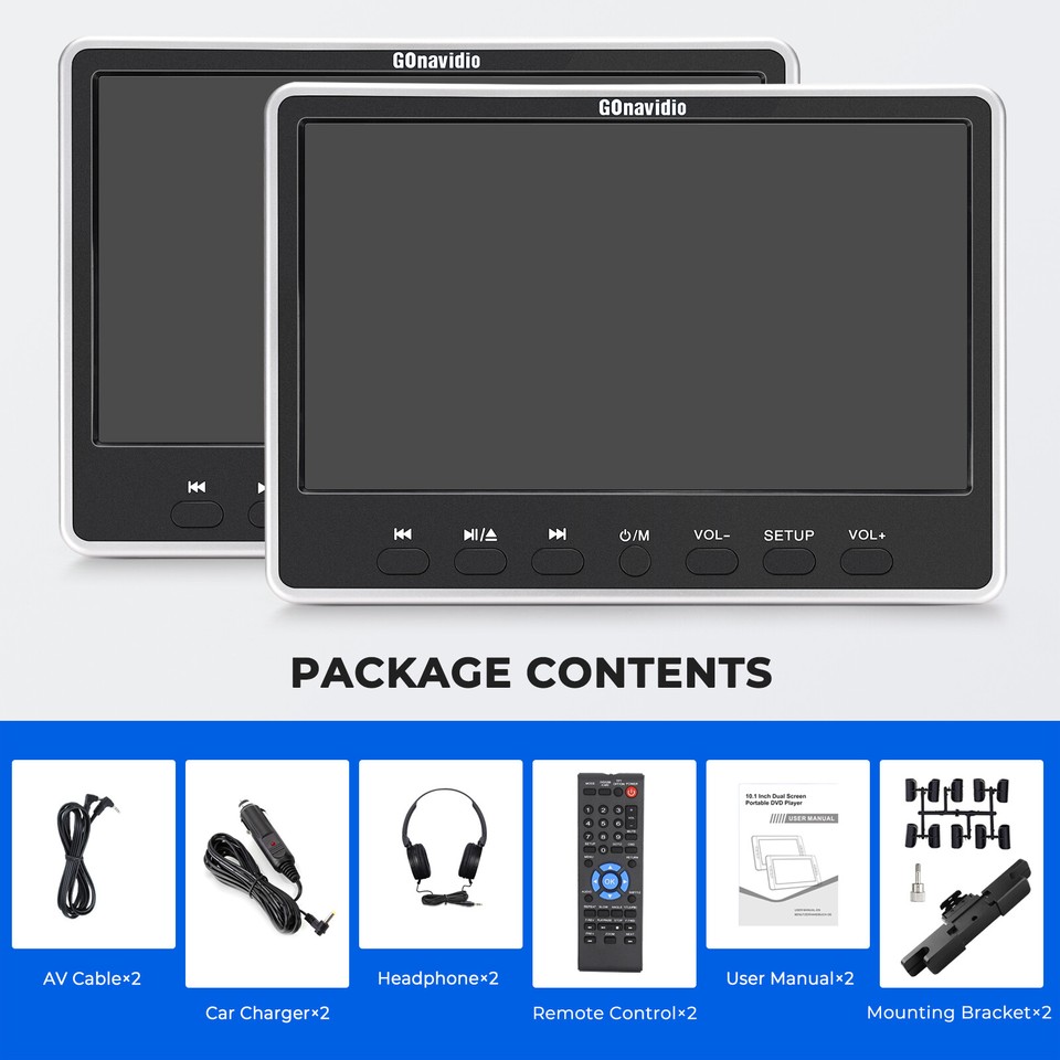 2 x 12" Car Headrest Screen Rear Seat TV Monitor HDMI AV IN OUT USB SD ...