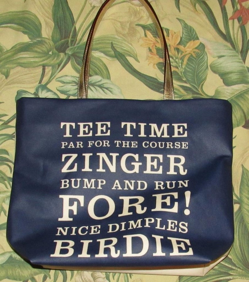 KATE SPADE Golf Tee Time Fore! PVC Tote Bag With Leather Accents 16x12 ...