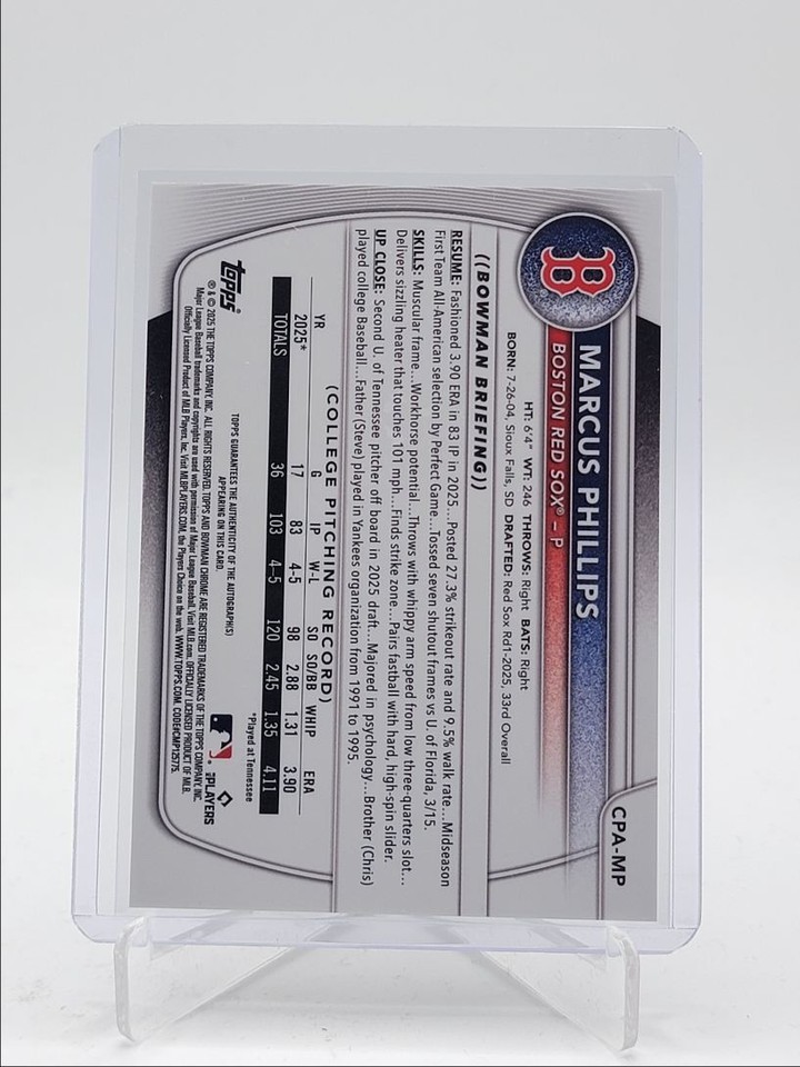 MARCUS PHILLIPS 2025 BOWMAN CHROME DRAFT 1ST AUTOGRAPH E AUTO Q4060 | eBay
