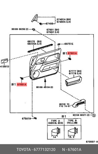 Genuine OE Retainer for Rear Door Trim Board, 6777132120 for Toyota ...