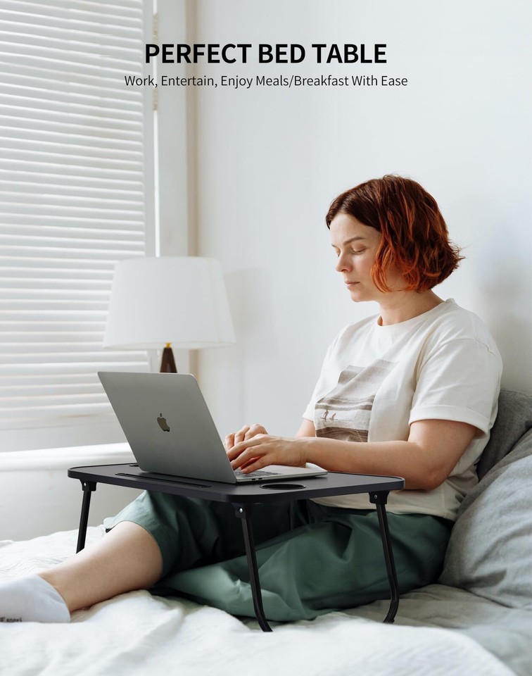 Laptop Bed Desk Foldable Table Portable Study Stand with Cup Holder ...