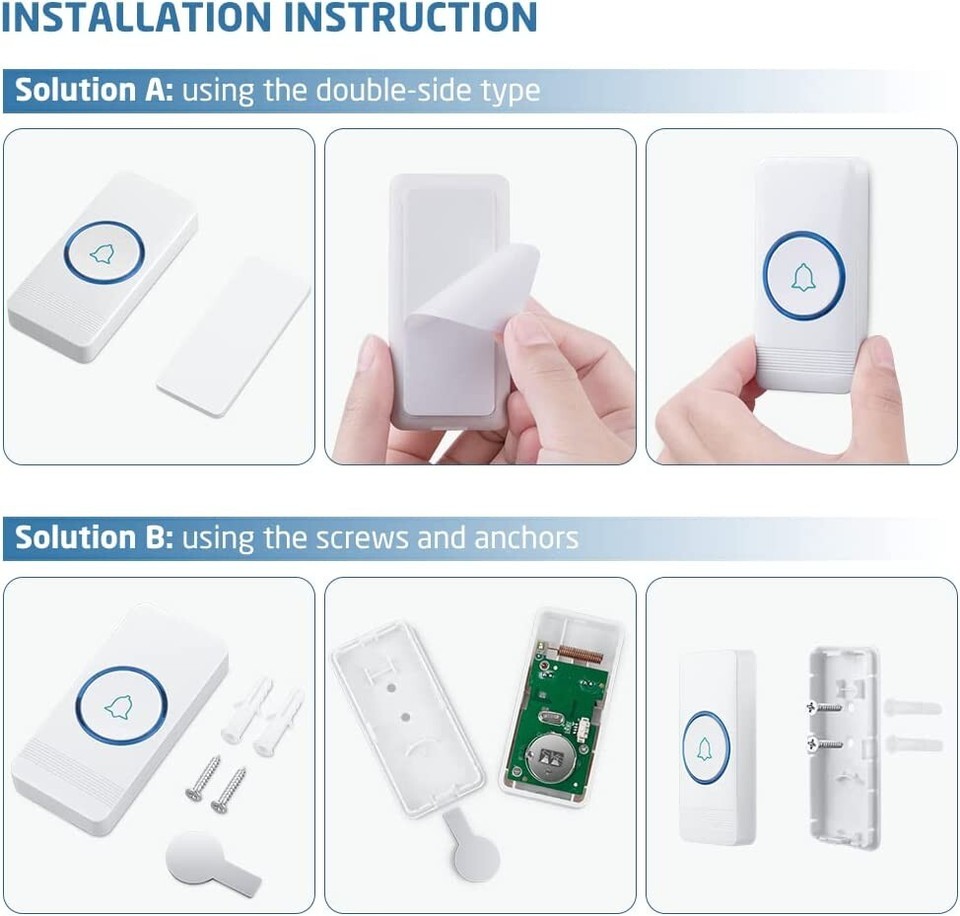 Wireless Doorbell, AVANTEK D-3W Waterproof Door Chime Kit Operating at ...