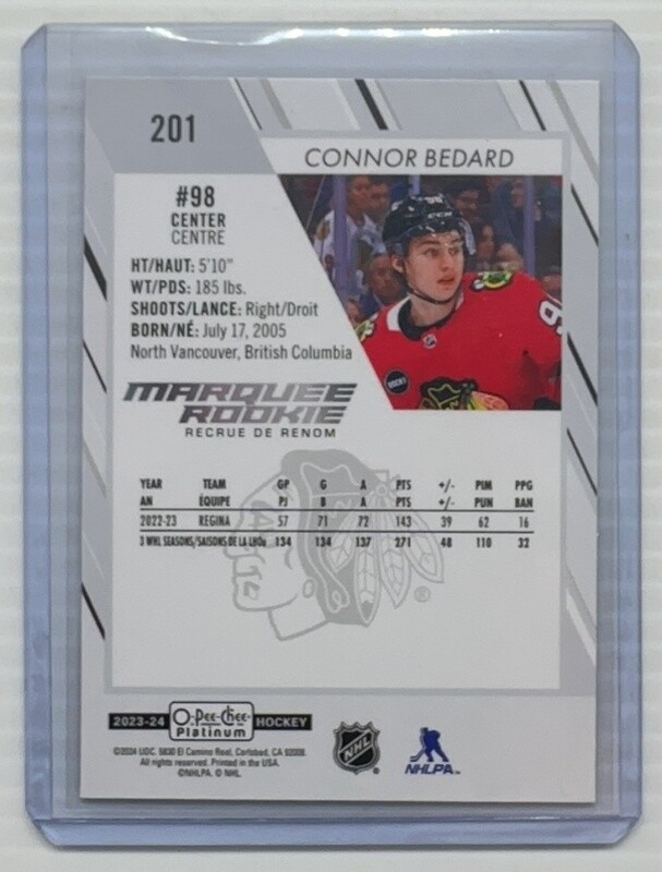 2023-24 UD OPC Platinum Connor Bedard Marquee Rookie RC Card #201 ...